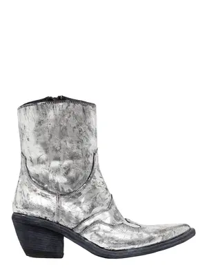 MADISON.MAISON Laminated Leather Ankle Boots - Silver