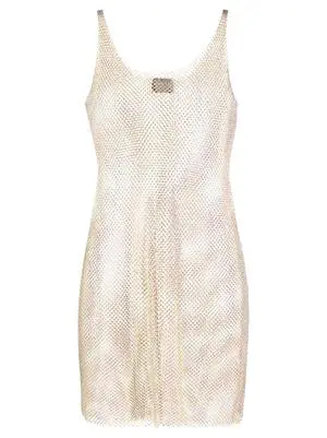 SANTA BRANDS Crystal-embellished Chainmail Mini Dress - Neutrals