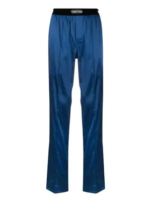 TOM FORD Logo-waistband Silk Trousers - Blue