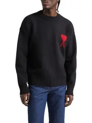 Ami De Coeur Monogram Crewneck Sweater - 009 Noir/rouge