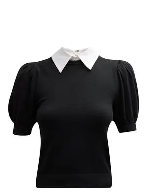 ALICE + OLIVIA Alice + Olivia Chase Puff-Sleeve Sweater With Detachable Collar