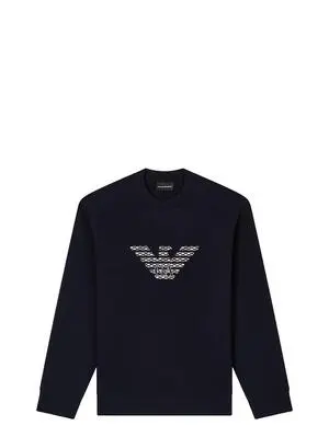 Emporio Armani Double-Jersey Sweatshirt With Embroidered Logo Navy