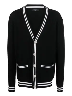 Balmain Contrasting-trim V-neck Cardigan - Black