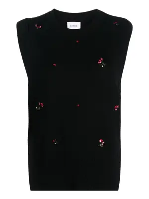BARRIE Floral-embroidered Cashmere Top - Black