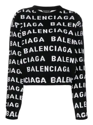 Balenciaga Intarsia-logo Crew-neck Jumper - Black