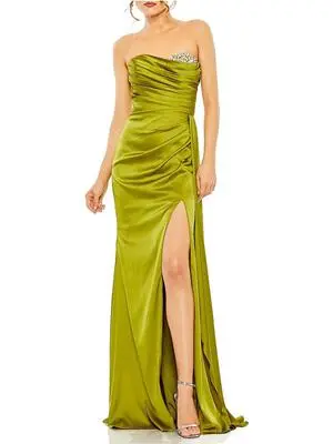 Mac Duggal Mac Duggal Strapless Embellished Satin Gown Apple Green