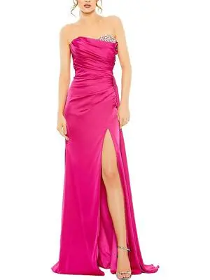 Mac Duggal Mac Duggal Strapless Embellished Satin Gown Magenta