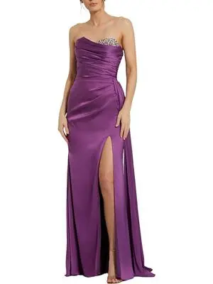 Mac Duggal Mac Duggal Strapless Embellished Satin Gown Ultra Violet