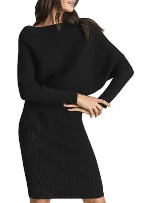 REISS Lara Off-the-shoulder Ribbed Midi Dress - Black