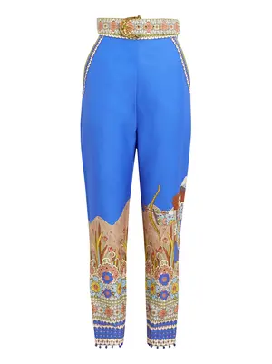 Zimmermann Belted Printed Tapered Pants - Azure