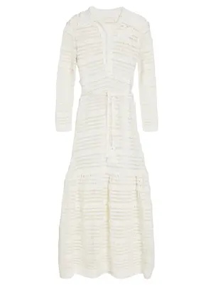 Zimmermann Crocheted Cotton Midi Dress With Belt - Ivory