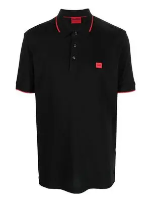 Hugo Logo-patch Cotton Polo Shirt - Black