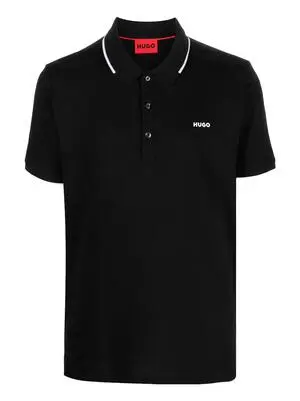 Hugo Logo-print Cotton Polo Shirt - Black