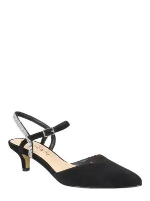 BELLA VITA Katriana Kitten Heel Slingback Pumps - Black Suede Leather