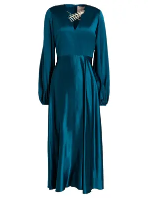 ROKSANDA Embellished Silk-satin Midi Dress - Petrol