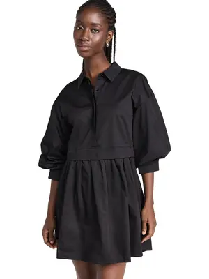 English Factory English Factory Puff Sleeve Mini Shirtdress Black
