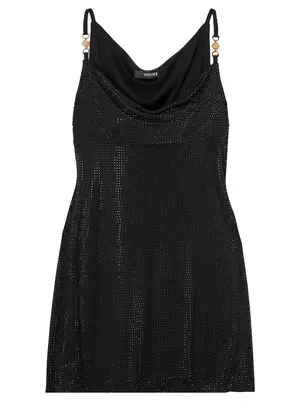 Versace Icons Draped Crystal-embellished Mini Dress - Black