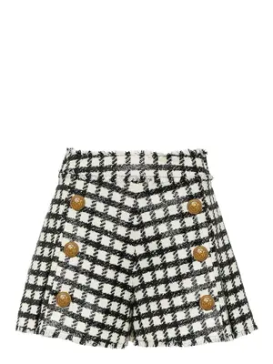 Balmain High-rise Checked Wool-blend Shorts - Multicoloured