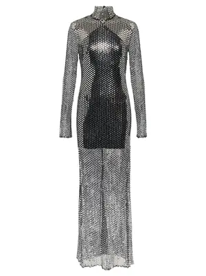 TALLER MARMO Tina Semi-sheer Sequined Maxi Dress - Silver