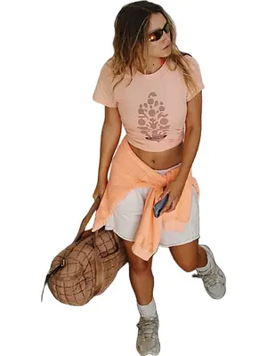 Free People FP Movement Game Time Logo Tee Peach Punch Combo