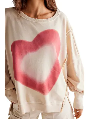 Free People We The Free Graphic Camden Pullover Airbrush Spray Heart