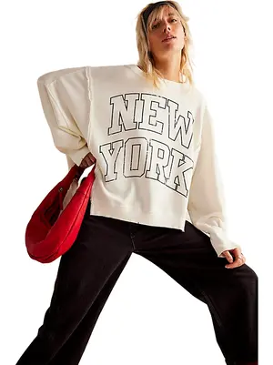 Free People We The Free Graphic Camden Pullover Cloud Combo New York