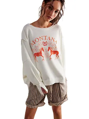Free People We The Free Graphic Camden Pullover Coconut Combo Montana