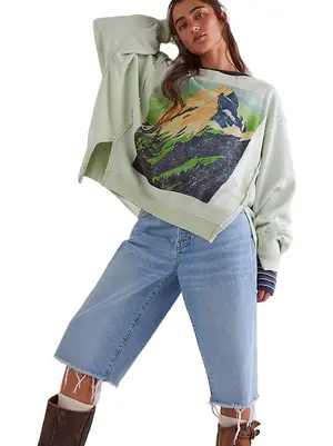 Free People We The Free Graphic Camden Pullover Forest Combo