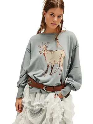 Free People We The Free Graphic Camden Pullover Goat Combo