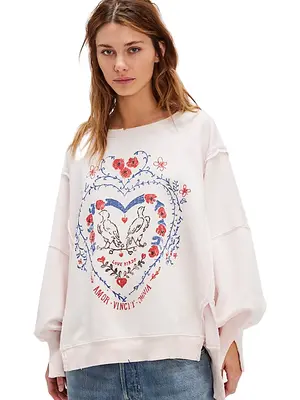 Free People We The Free Graphic Camden Pullover Light Pink Heart Combo