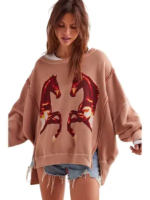 Free People We The Free Graphic Camden Pullover Mirrored Horses