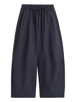 Cos Barrel-leg Cotton Pants With Elasticated Waistband - Navy