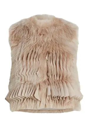 Giorgio Armani Pleated & Dyed Shearling Vest Light Walnut