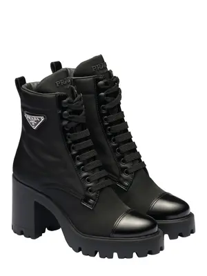 Prada Re-nylon And Leather Booties - Black