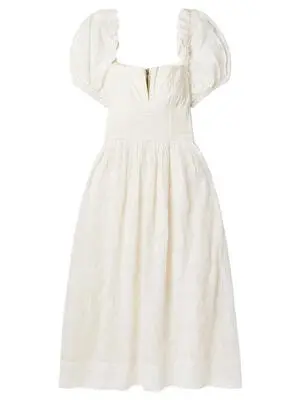The Great. The Primrose Broderie Anglaise Cotton Midi Dress - Cream
