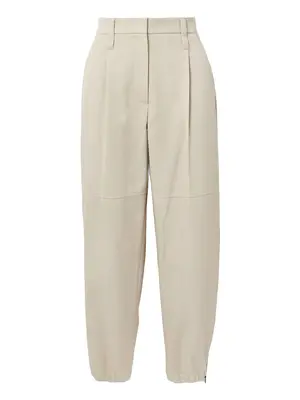 Brunello Cucinelli Cropped Bead-embellished Tapered Pants - Off-white