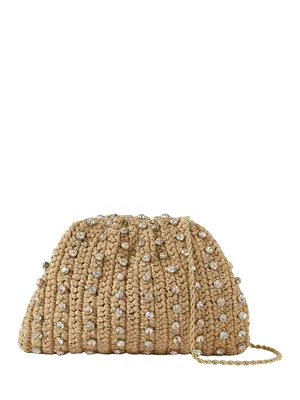 LOEFFLER RANDALL Bailey Crystal-embellished Raffia Clutch - Neutrals