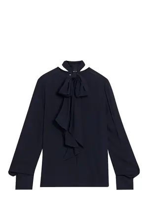 Another Tomorrow Another Tomorrow Pussy-Bow Crepe Blouse Navy