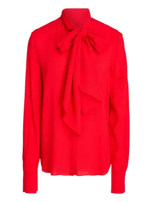 Another Tomorrow Another Tomorrow Pussy-Bow Crepe Blouse Red