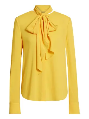 Another Tomorrow Another Tomorrow Pussy-Bow Crepe Blouse Yellow