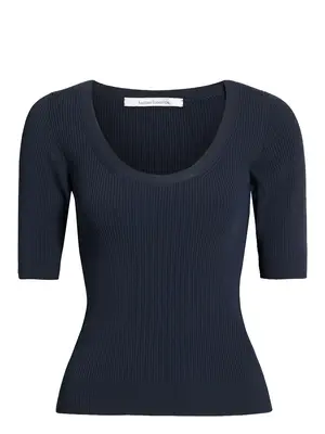 Another Tomorrow Ribbed-Knit Top Navy