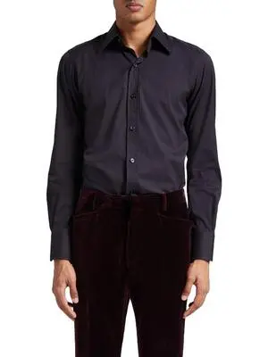 TOM FORD Slim Fit Cotton Poplin Button-up Shirt - Black