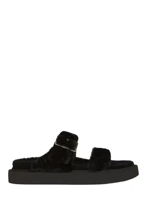 GIUSEPPE ZANOTTI Furry Sheepskin Slides - Black