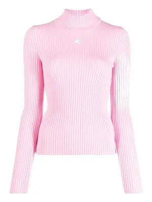 COURREGES Logo-patch Ribbed-knit Jumper - Pink