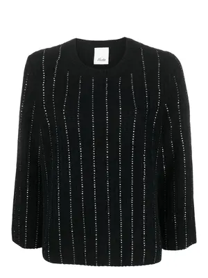ALLUDE Rhinestone-stripes Ribbed-knit Jumper - Black