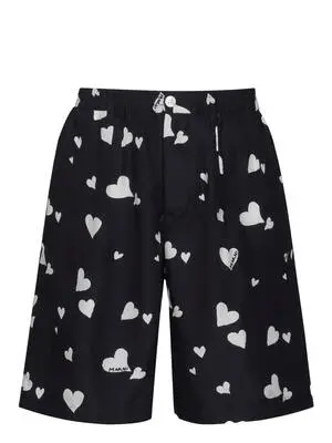 Marni Heart Print Silk Shorts - Black