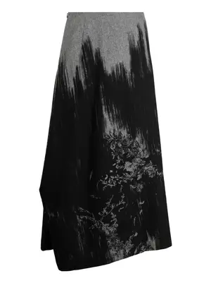 Y’s Abstract-pattern Draped Skirt - Black