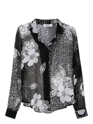 AMIR SLAMA Floral-print Silk Shirt - Black