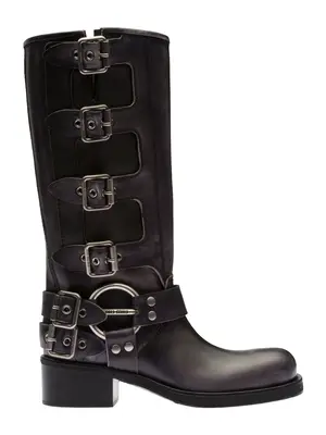 Miu Miu Buckle-detail Leather Boots - Black