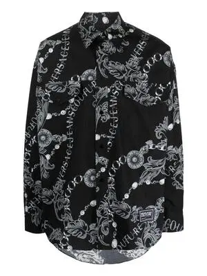 Versace Chain Couture-print Cotton Shirt - Black